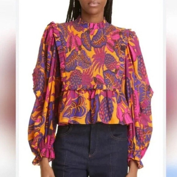 FARM Rio | Tops | Farm Rio Pink And Purple Floral Blouse | Poshmark